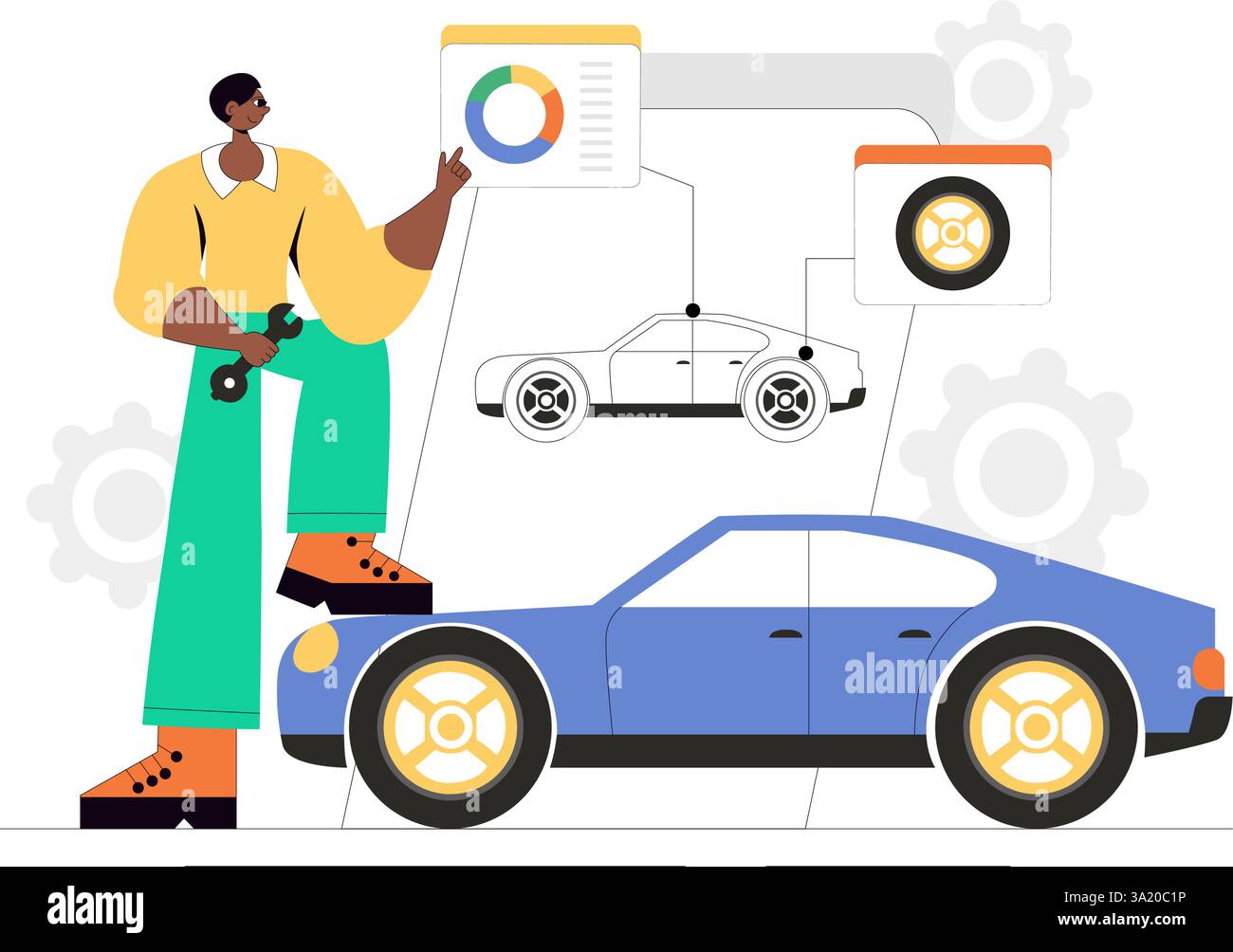 Car Customization and Modifications Vector Illustration featuring a ...