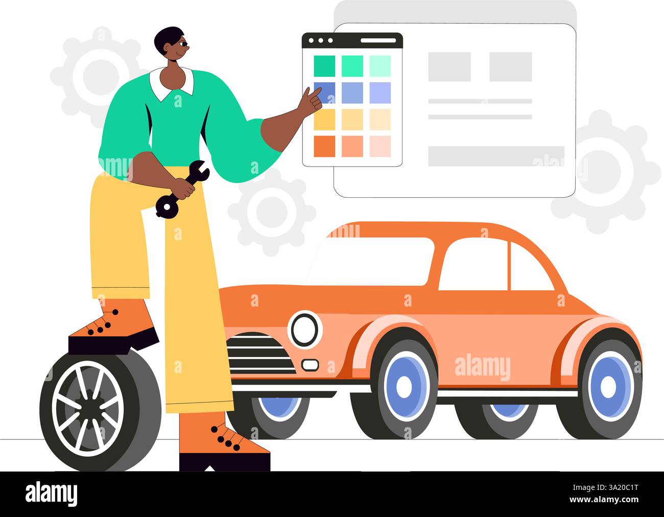 Car Customization and Modifications Vector Illustration featuring a ...