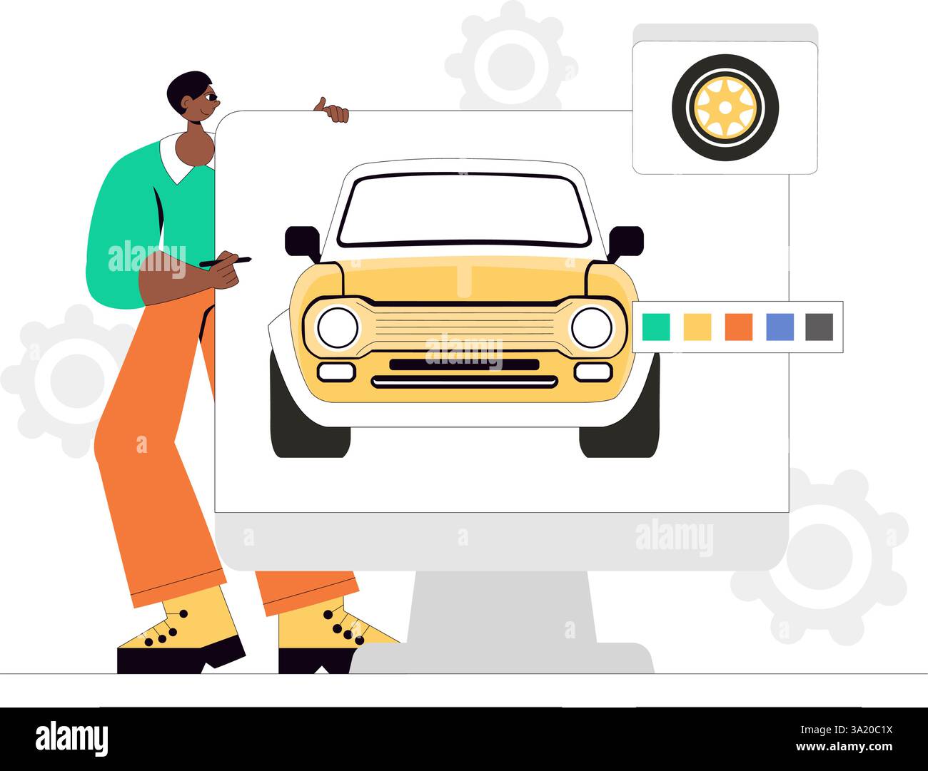 Car Customization and Modifications Vector Illustration featuring a ...