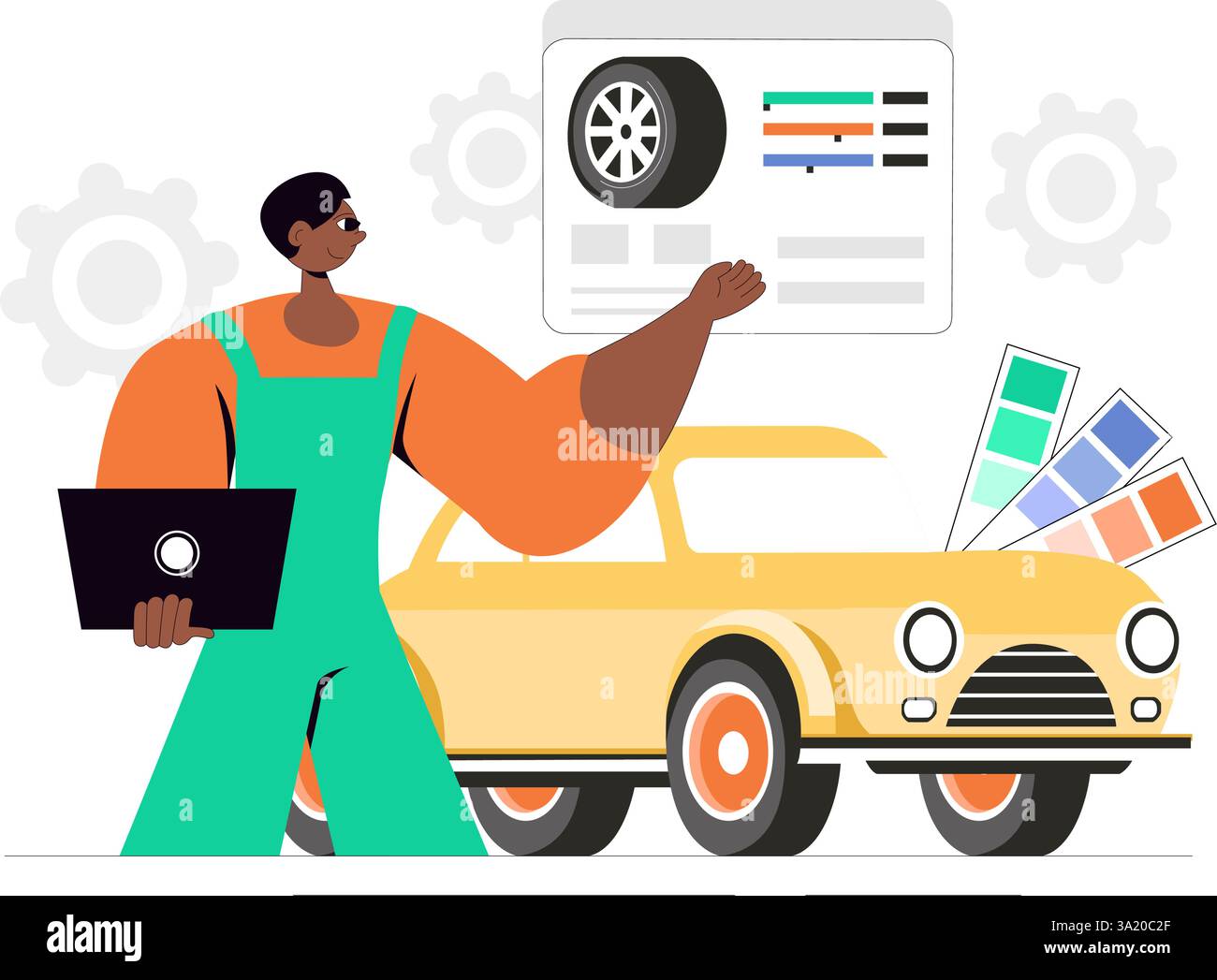 Car Customization and Modifications Vector Illustration featuring a ...