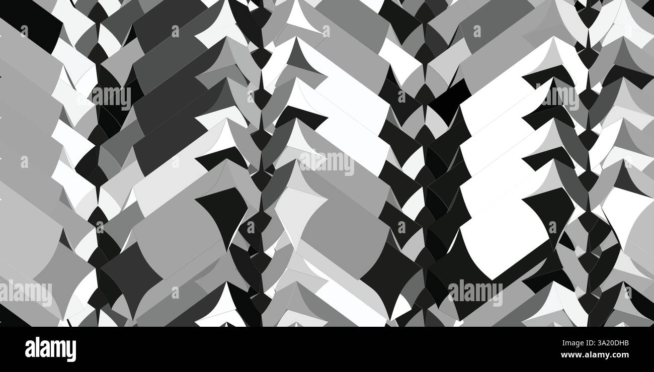 3D geometric pattern. Achromatic graphic seamless background. Grayscale ...