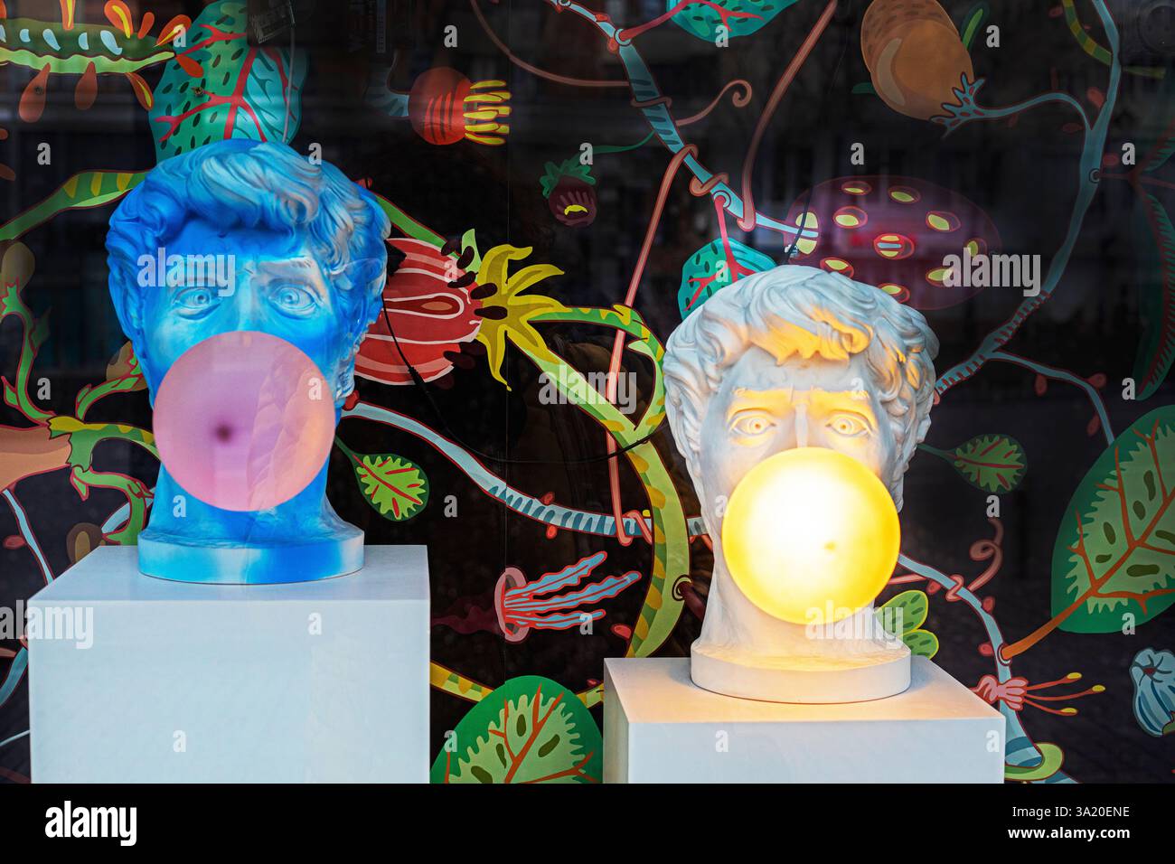 stylish lamps in the form of inflatable balloons on antique heads ...