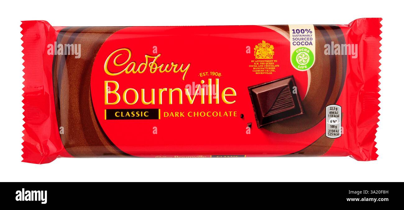 Cadbury Bournville classic dark chocolate 180g bar Stock Photo - Alamy