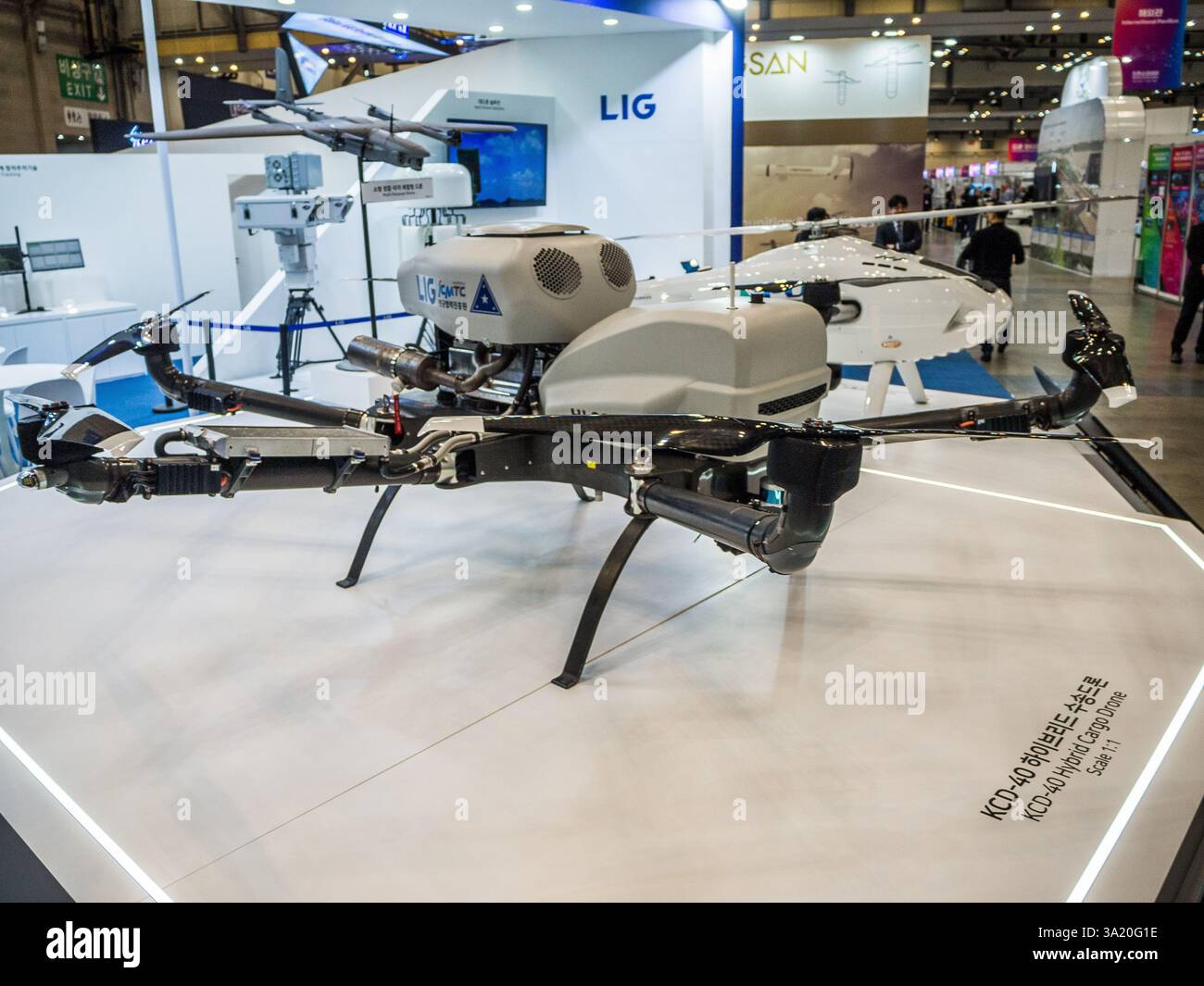 Busan, South Korea - 26. Feb.2025: 1:1 model of LIG Nex1 KCD-40 Hybrid Cargo Drone in DSK (Drone ...