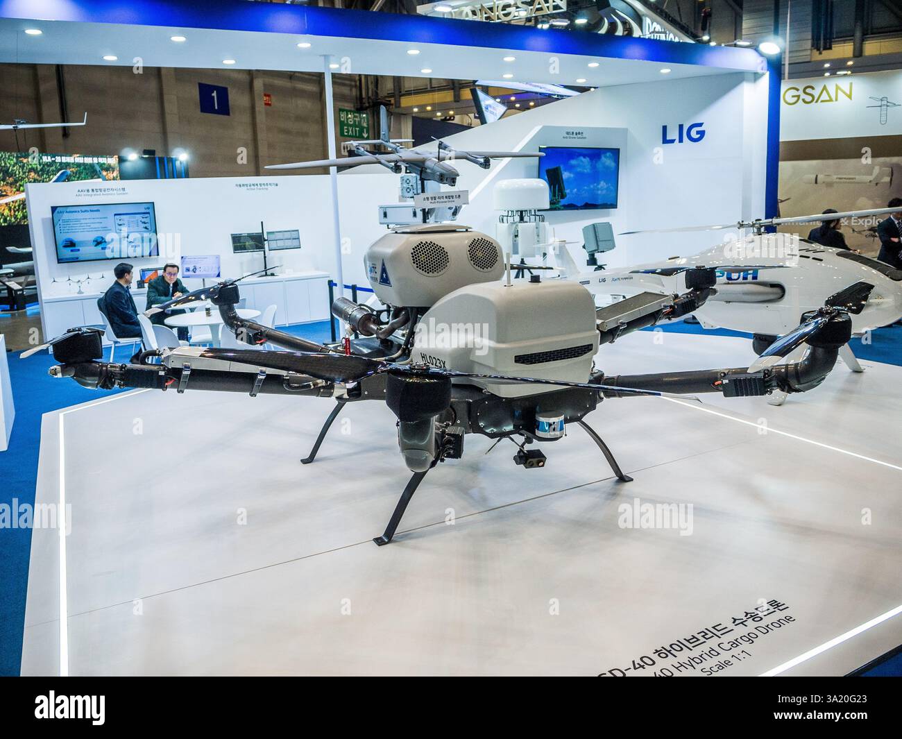 Busan, South Korea - 26. Feb.2025: 1:1 model of LIG Nex1 KCD-40 Hybrid Cargo Drone in DSK (Drone ...