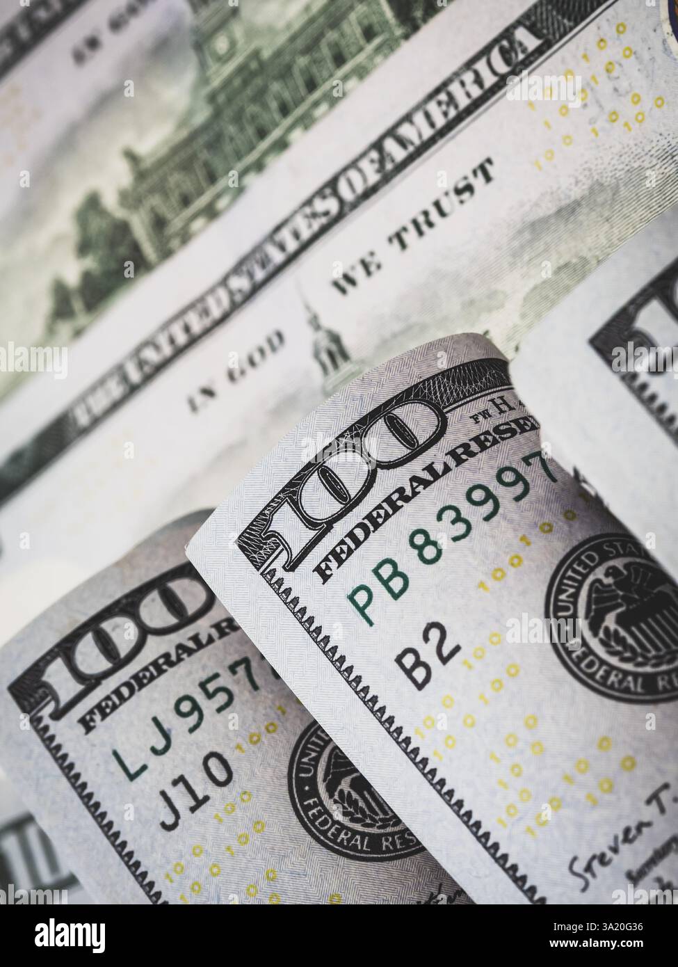 Close-up 100 numbers on dollars bill banknote. Money cash, financial ...