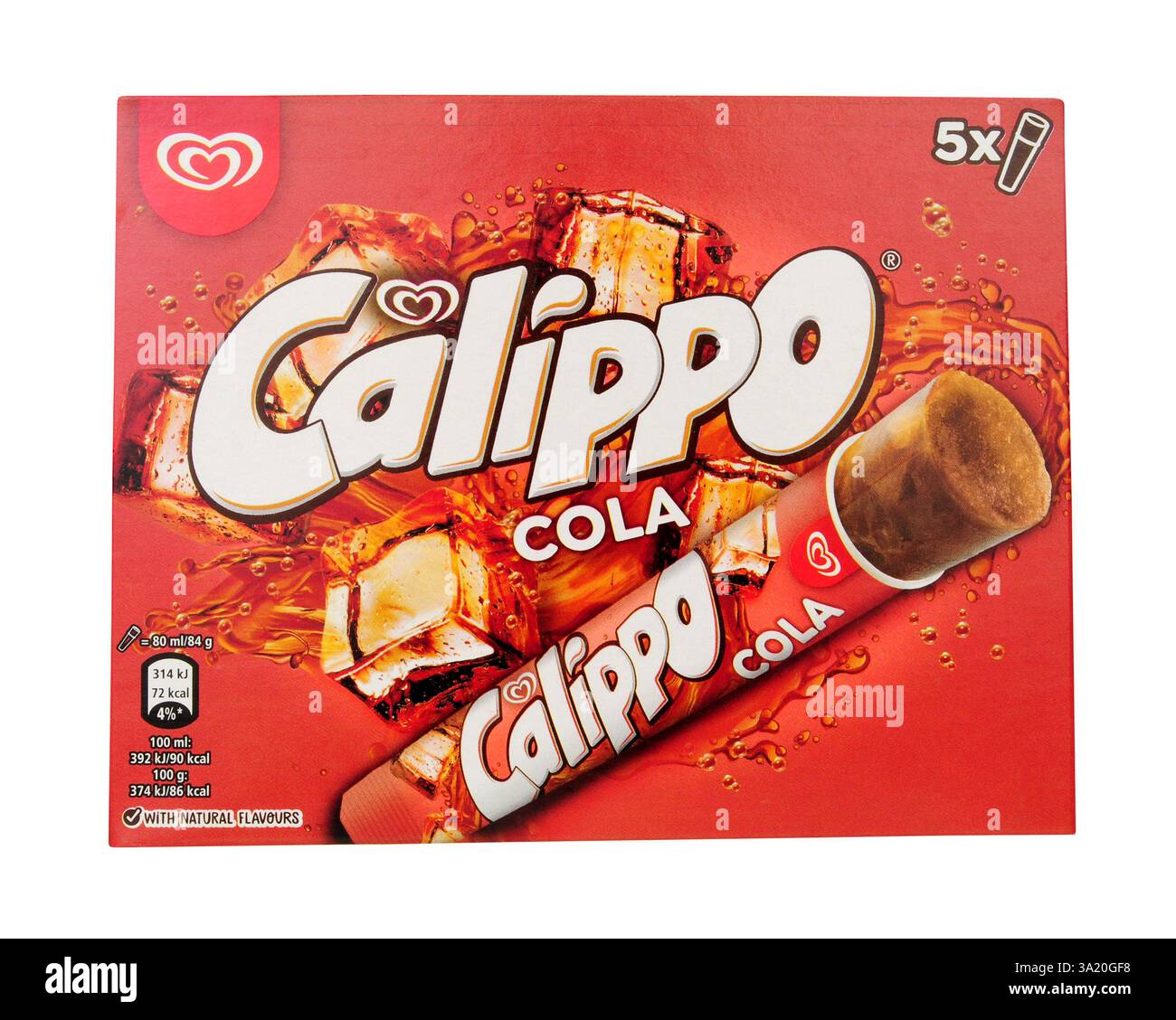 Walls Calippo cola flavour water ice in a pack containing five 400ml ...