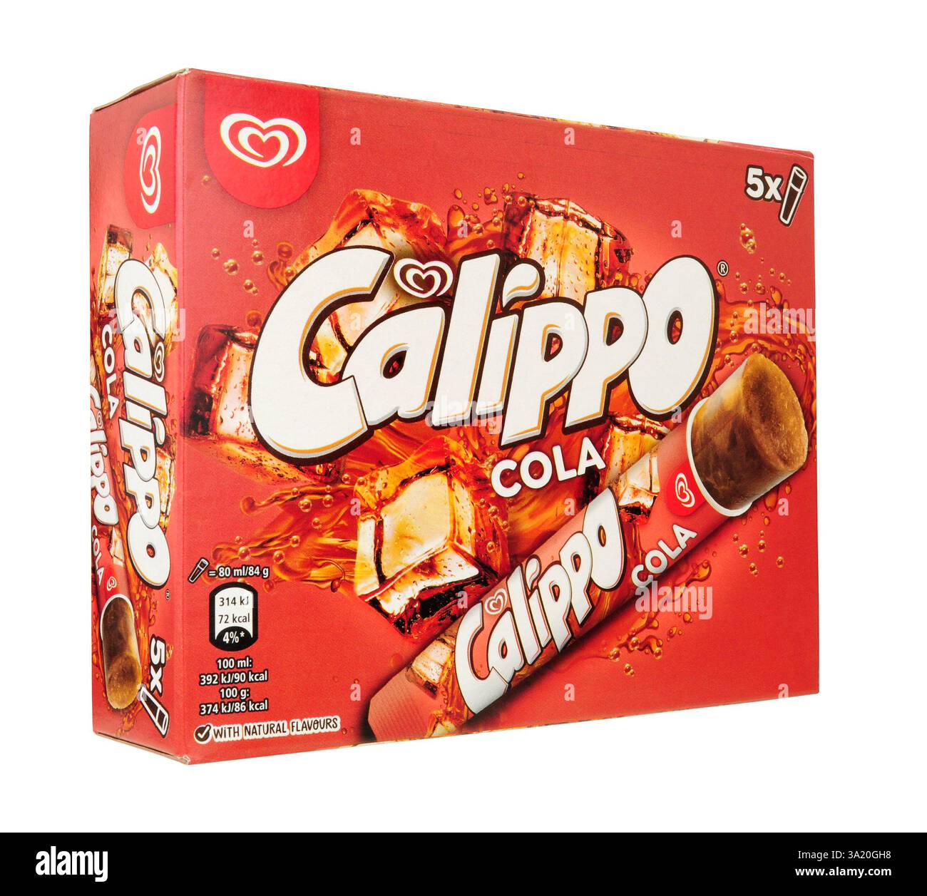 Walls Calippo cola flavour water ice in a pack containing five 400ml ...