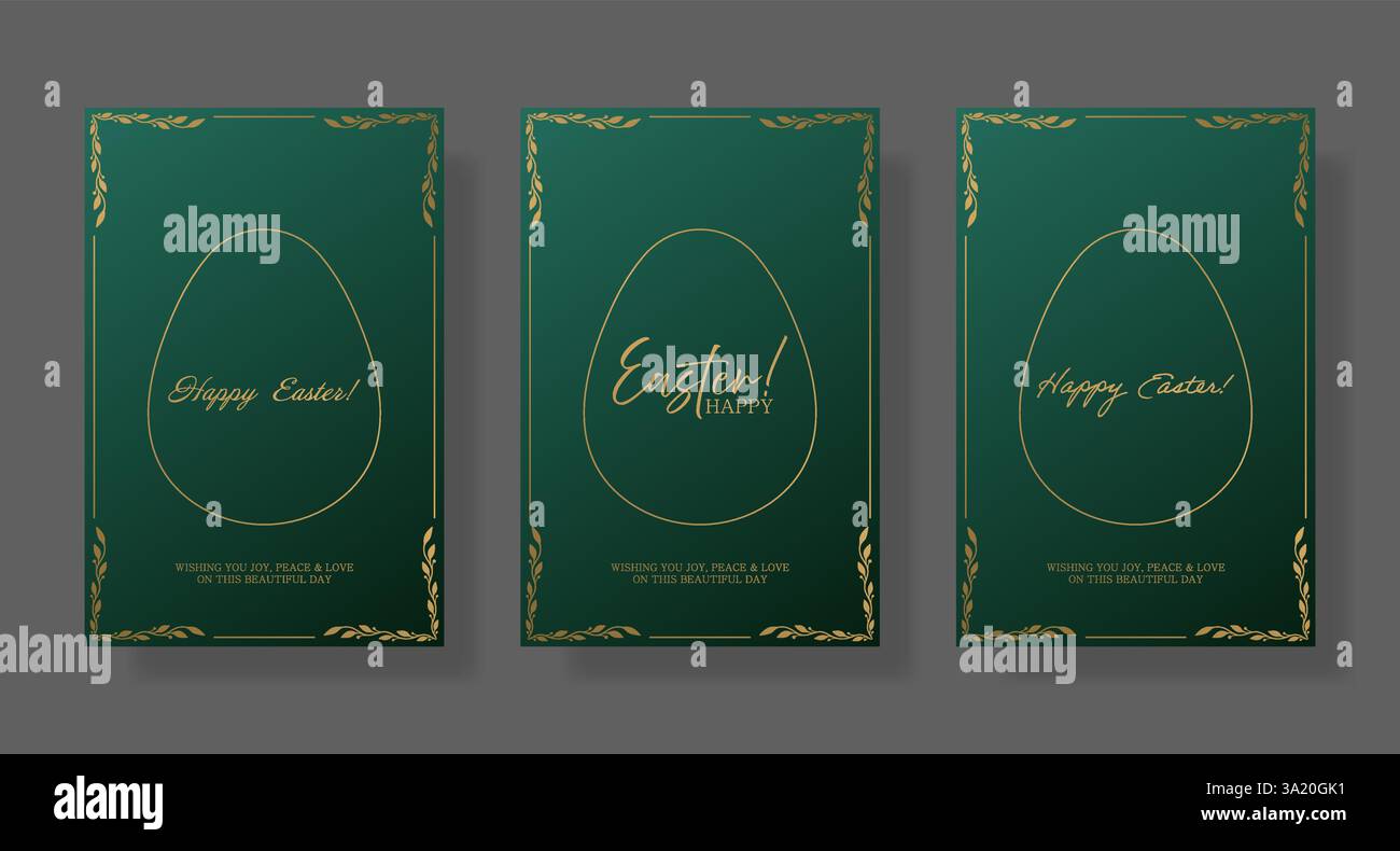 Easter set card. Minimalist green background with gold egg outline ...