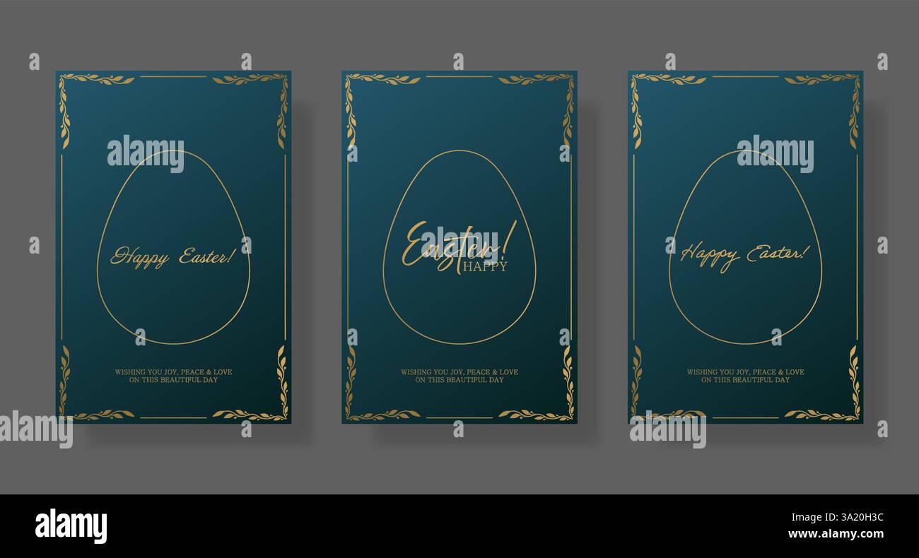 Easter set card. Deep blue-green background with gold egg outline ...