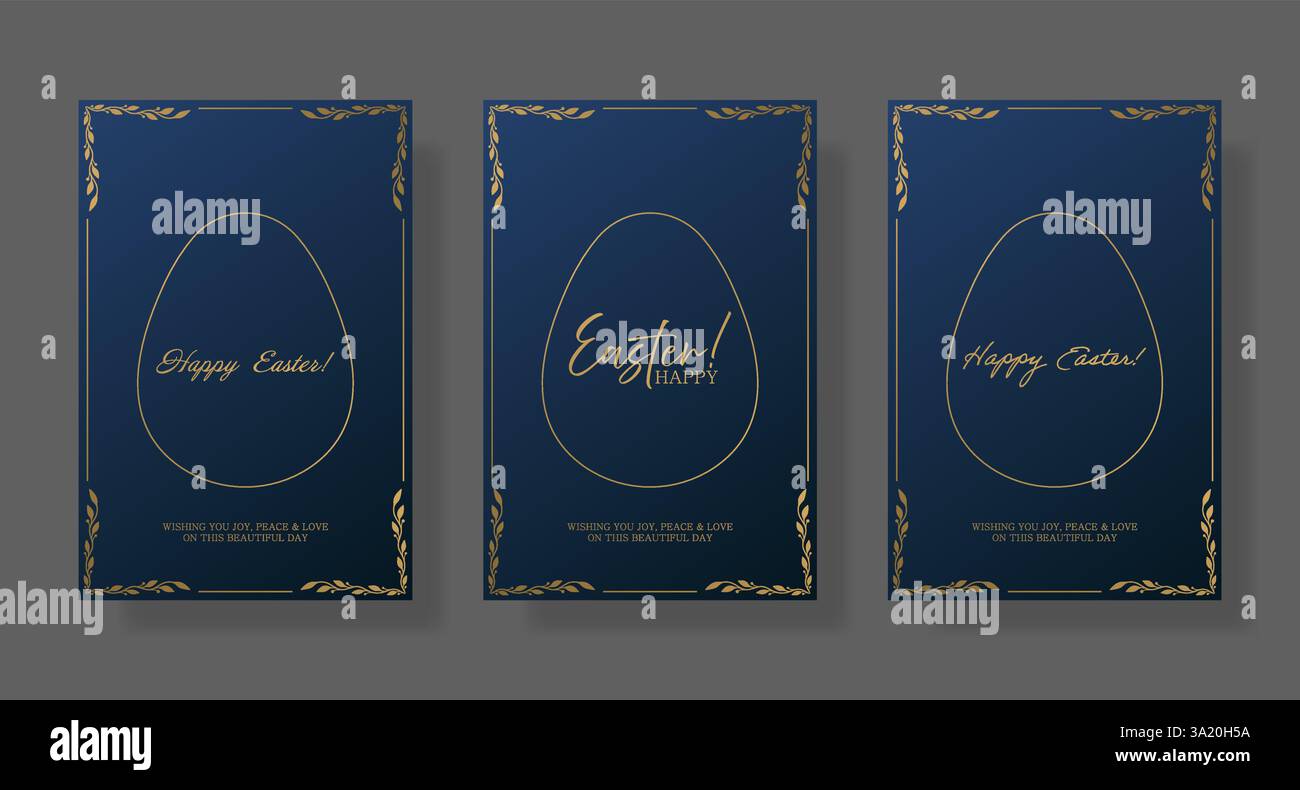 Easter set card. Midnight blue background with gold egg outline, subtle ...