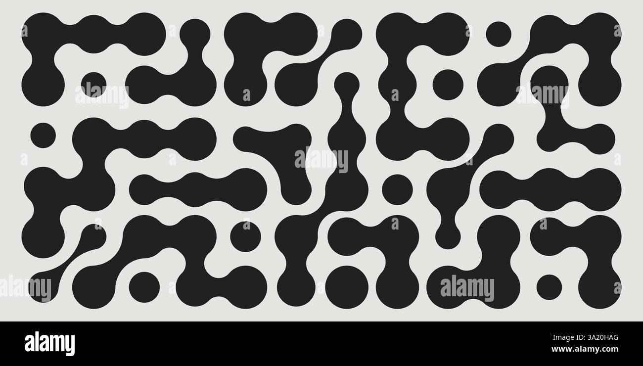 Black metaball shapes pattern - abstract organic blobs, flowing curved forms on white background ...