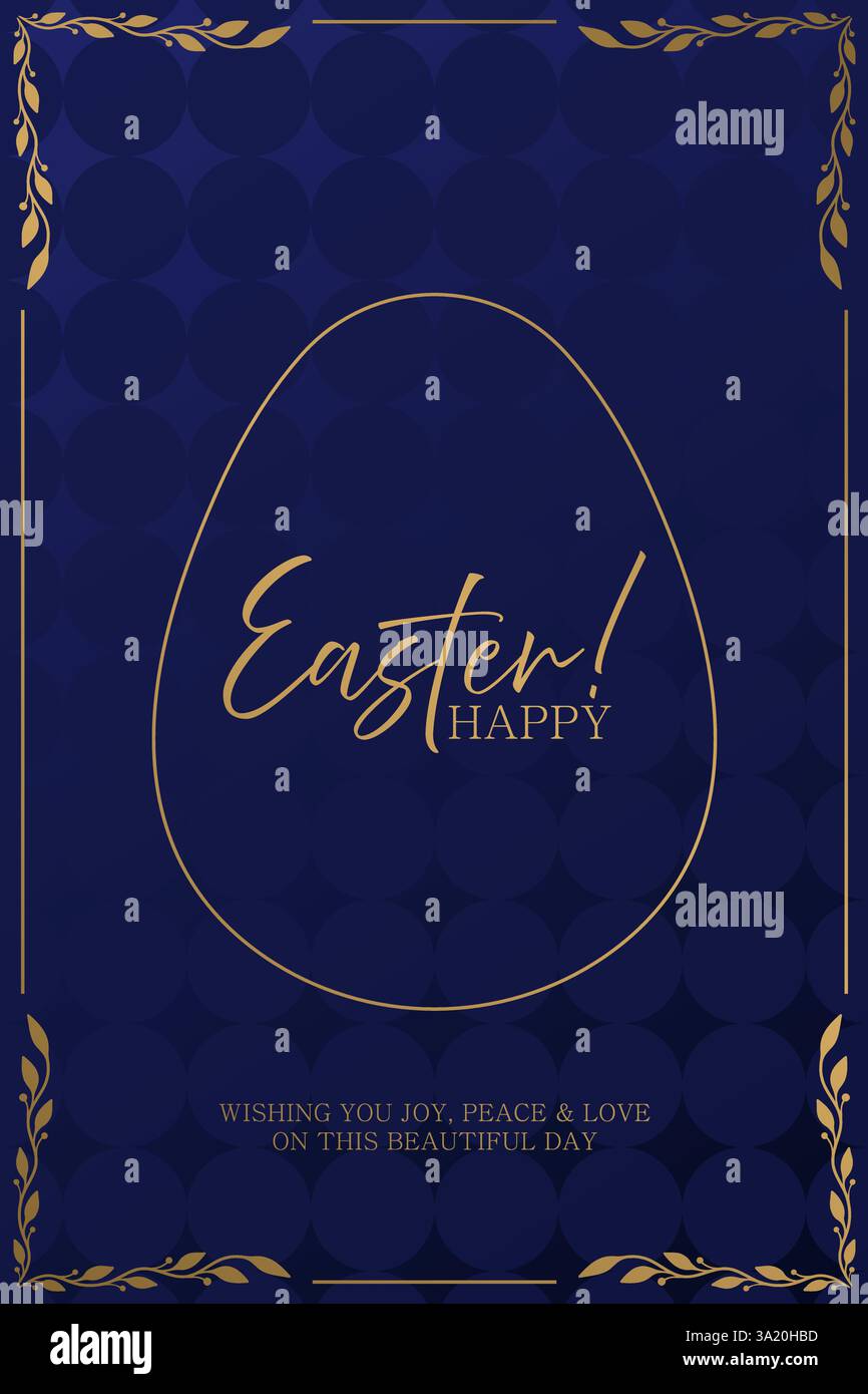 Easter set card. Deep blue background with gold egg outline, delicate ...