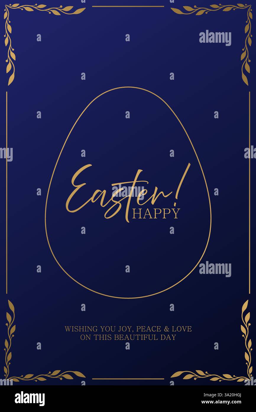 Easter set card. Navy background with gold egg outline, simple floral ...