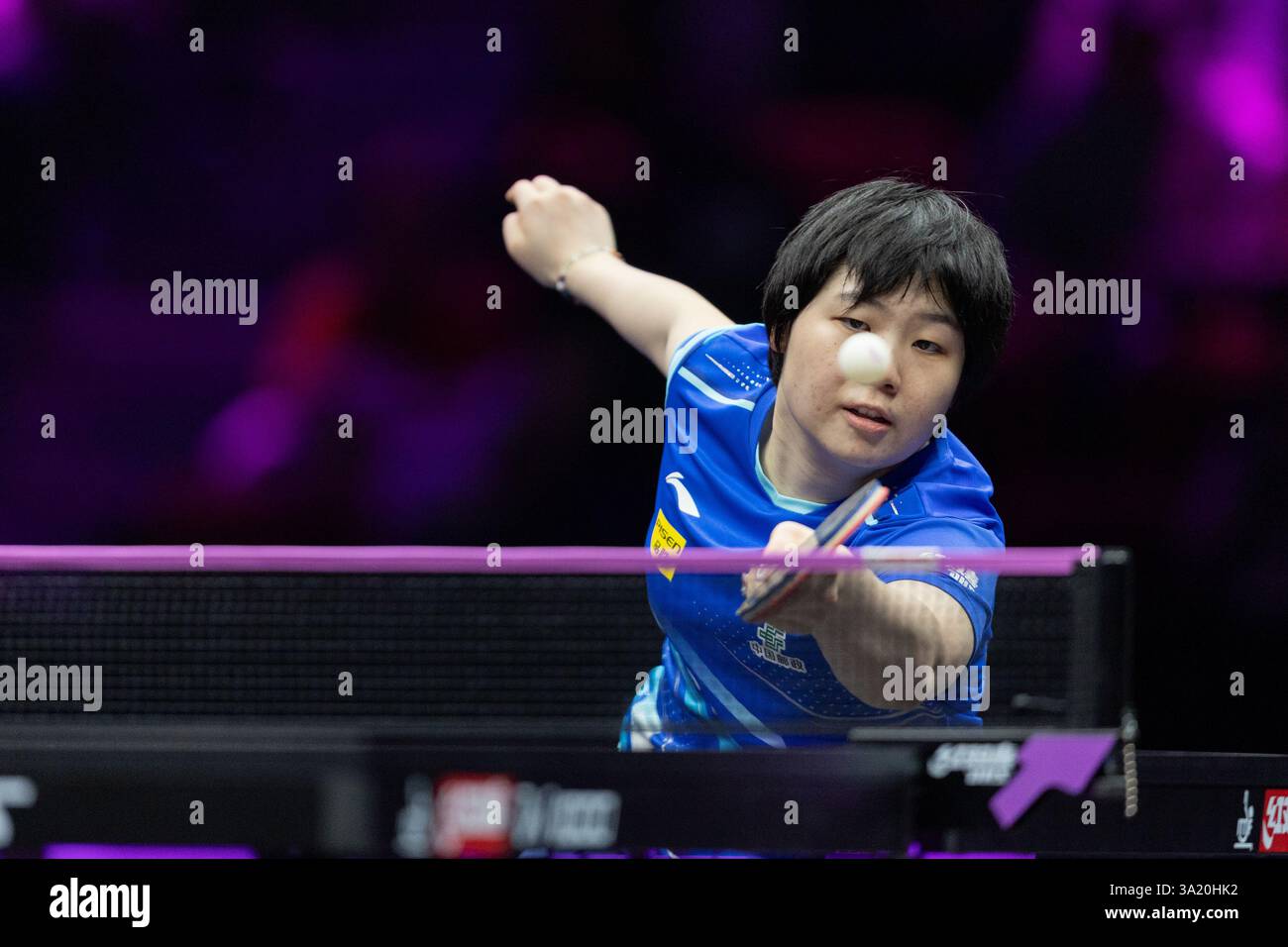 Chongqing. 11th Mar, 2025. Kuai Man of China hits a return during the ...