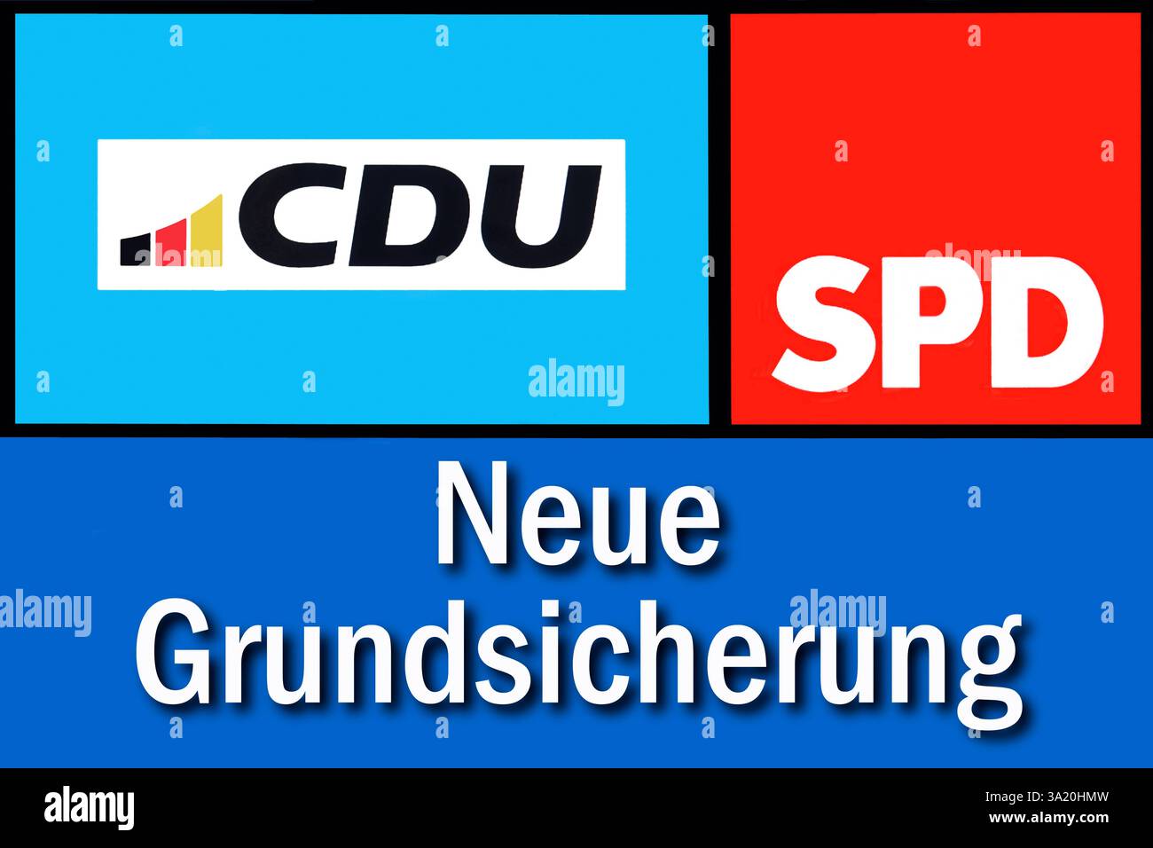 Parteilogos von CDU und SPD sowie Schriftzug Neue Grundsicherung ...