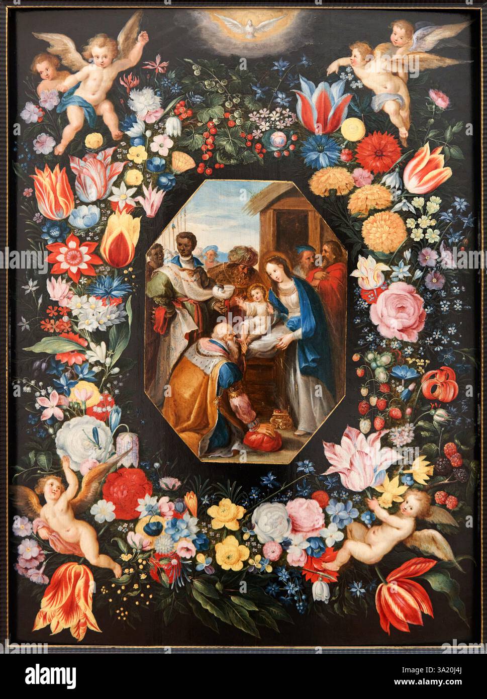 Guirnalda con la Adoración de los Reyes, oil on wood, ANDRIES DANIELS ...