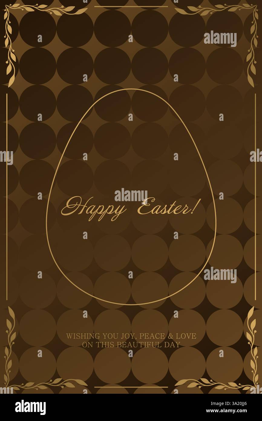 Easter set card. Warm brown background with gold egg outline, floral ...