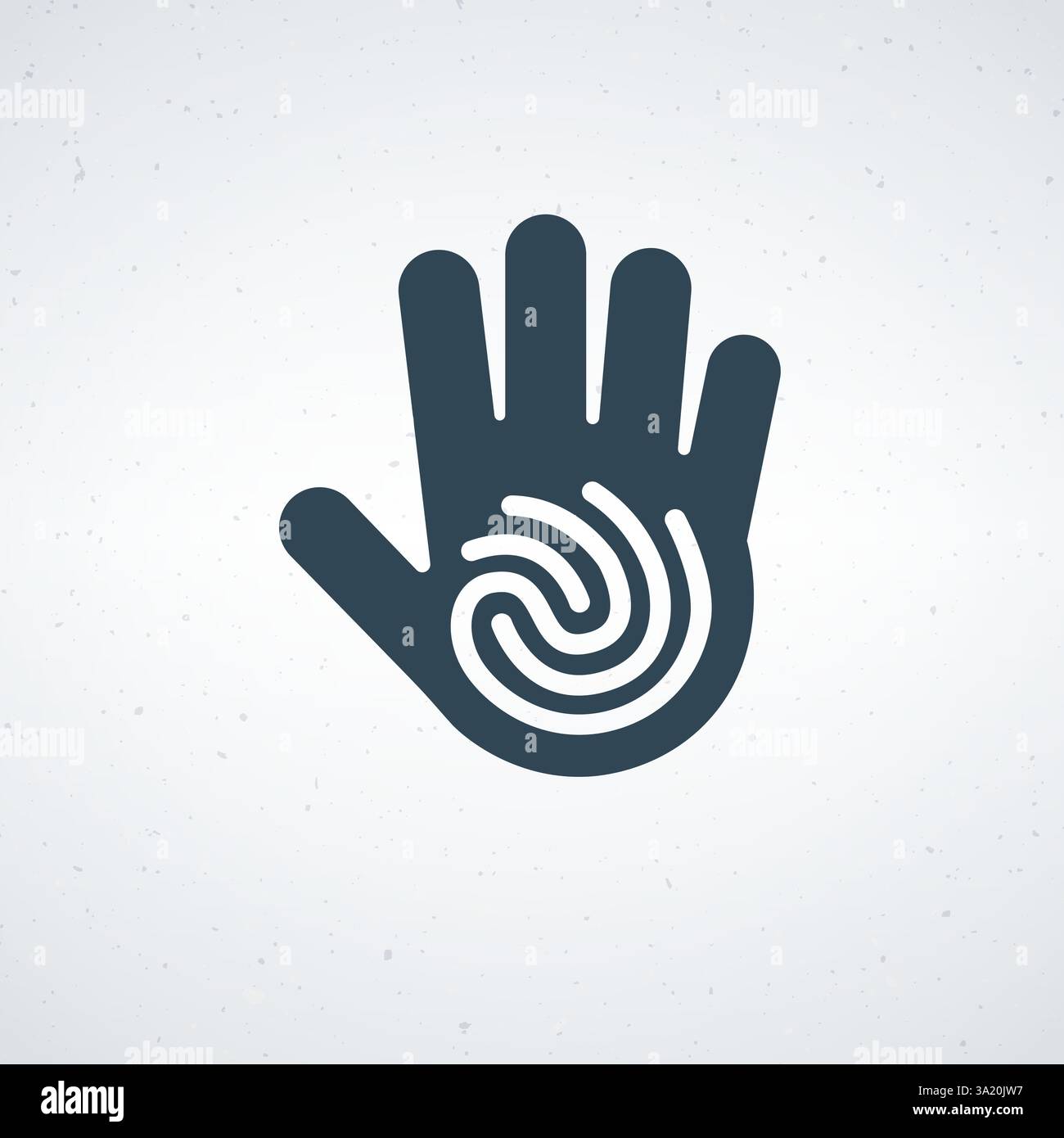 Modern hand palm with fingerprint symbol, futuristic scan tech ui concept. Identity scan symbol ...