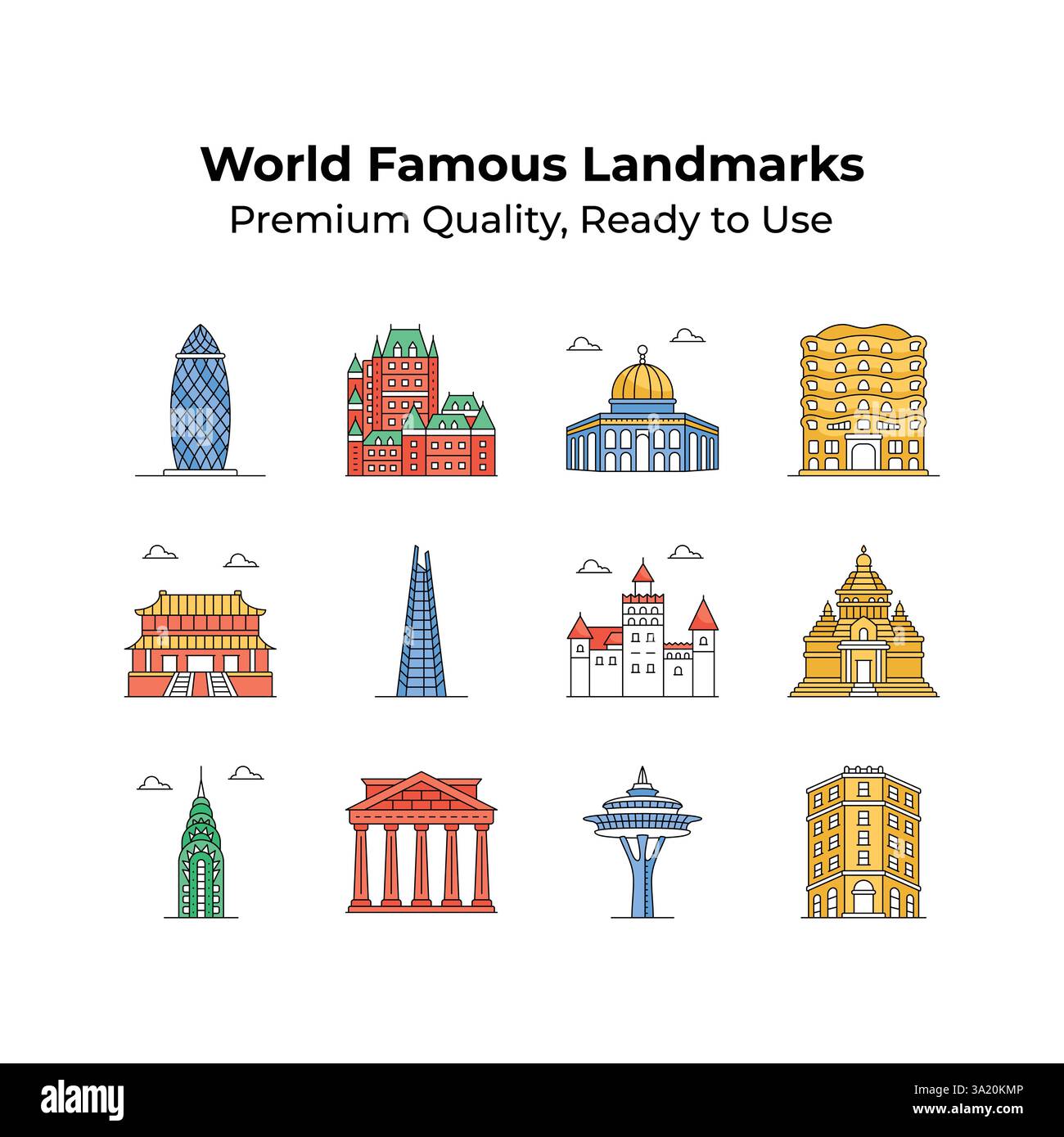 Pack of world famous landmarks vectors in modern design style Stock ...