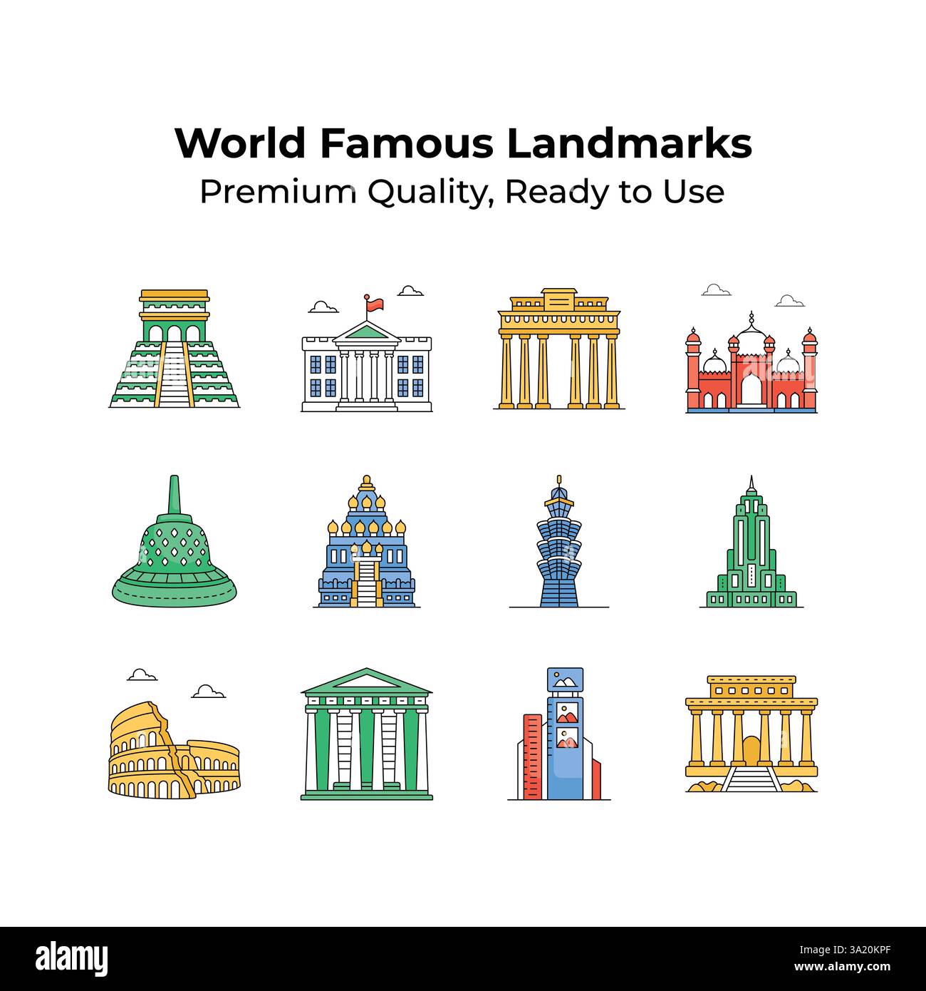 Take a look at this amazing world famous landmarks icons set Stock ...