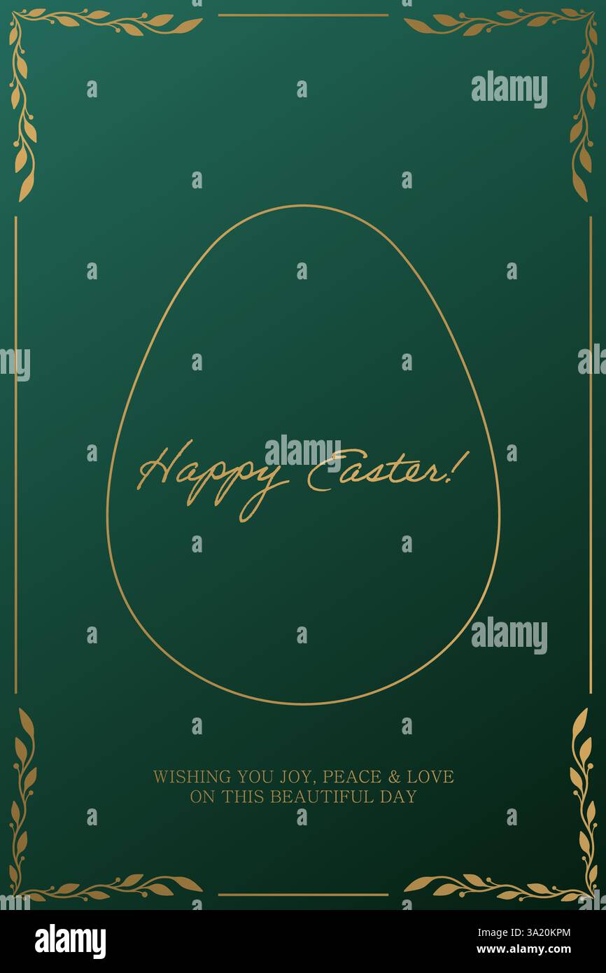 Easter set card. Deep green gradient background with gold egg outline ...