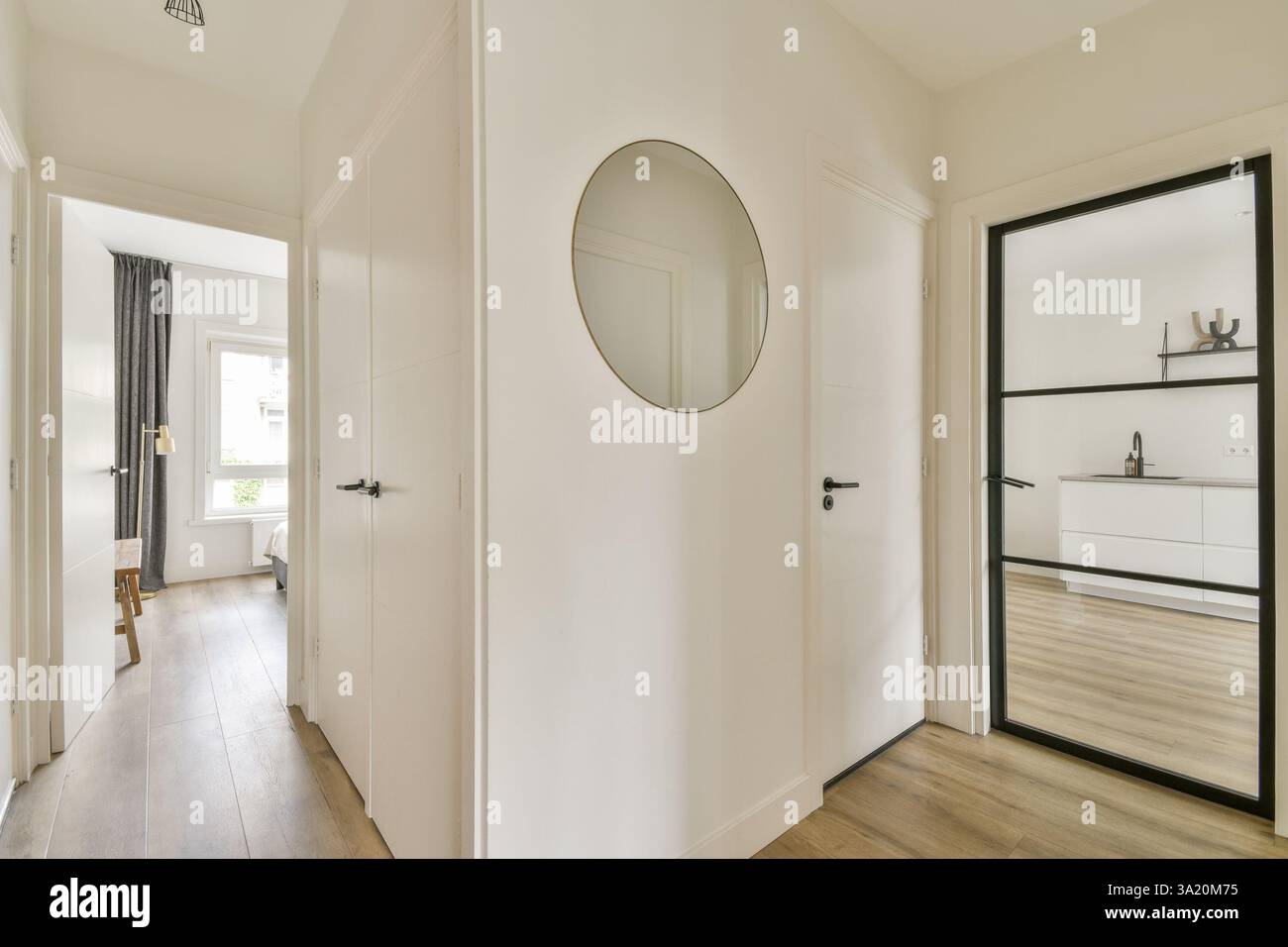 A spacious modern hallway featuring minimalist design with light wooden ...