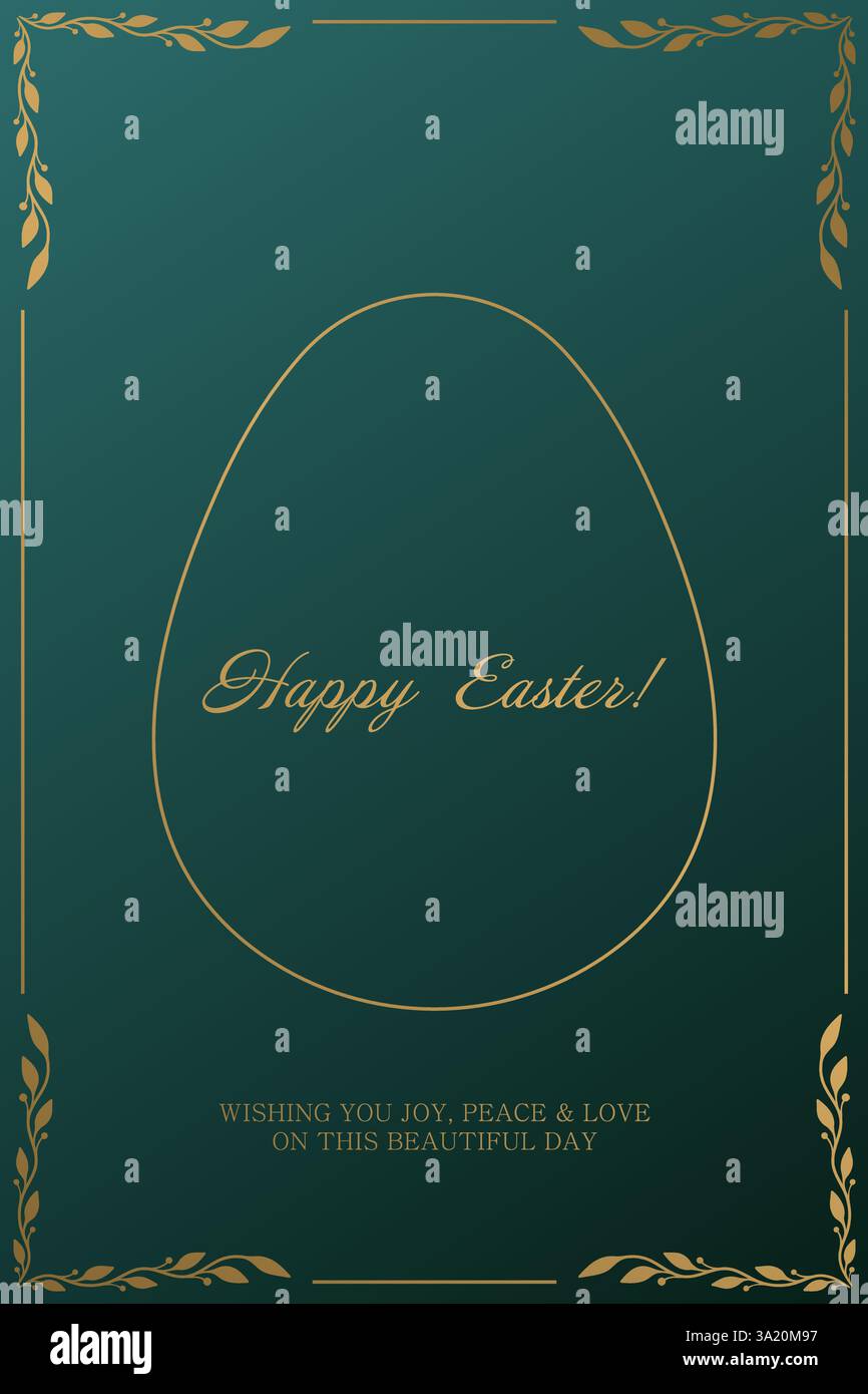 Easter set card. Rich navy green gradient background with gold egg ...
