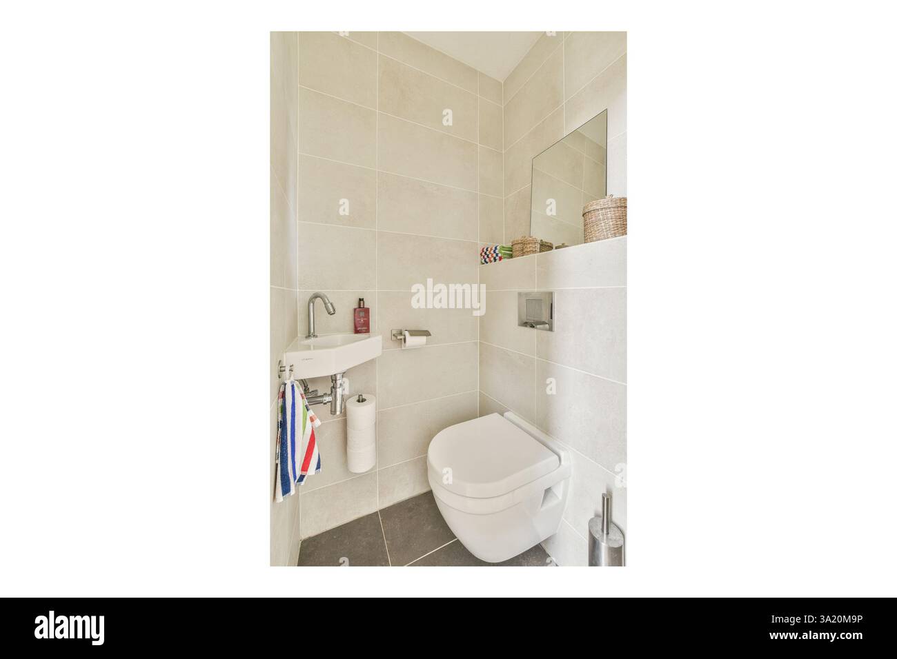 A sleek and stylish bathroom showcasing minimalist design with neutral ...