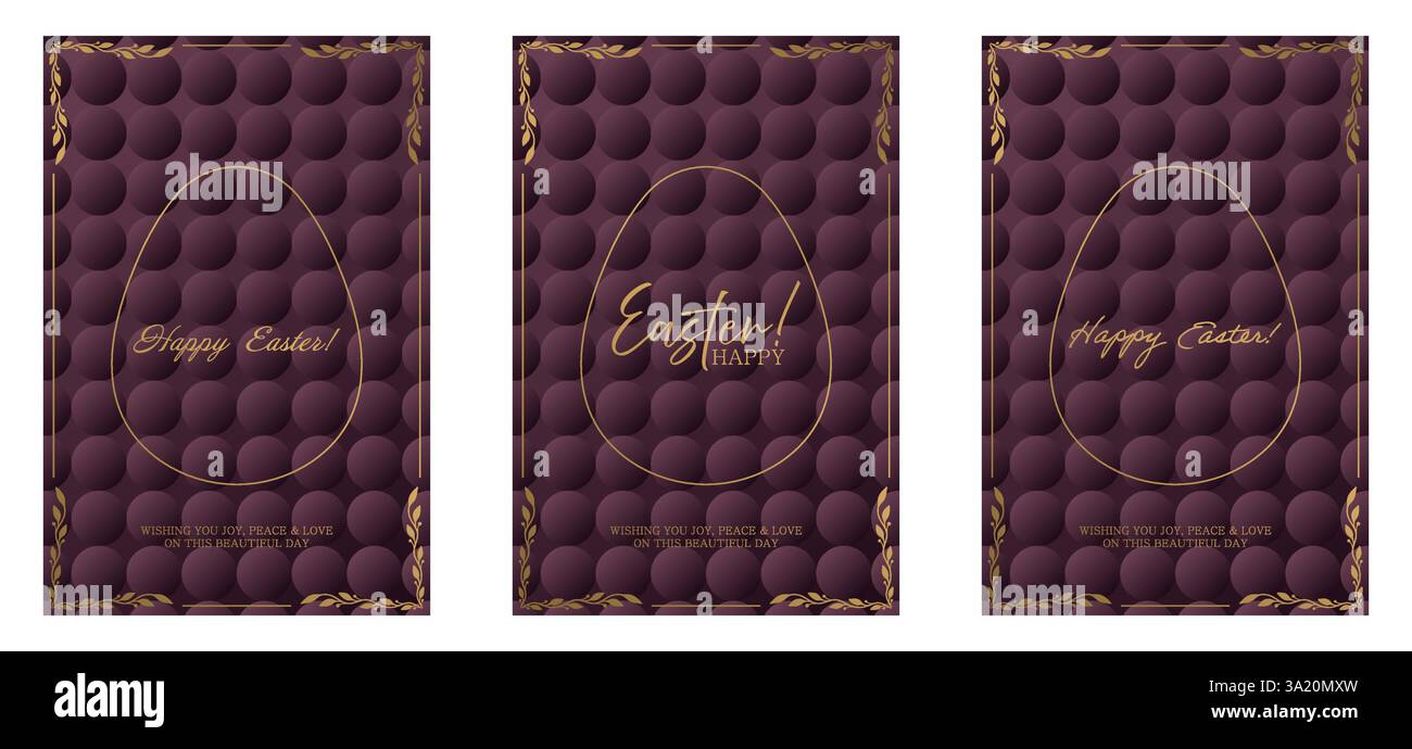 Easter set card. Rich purple background gold egg outline, decorative ...