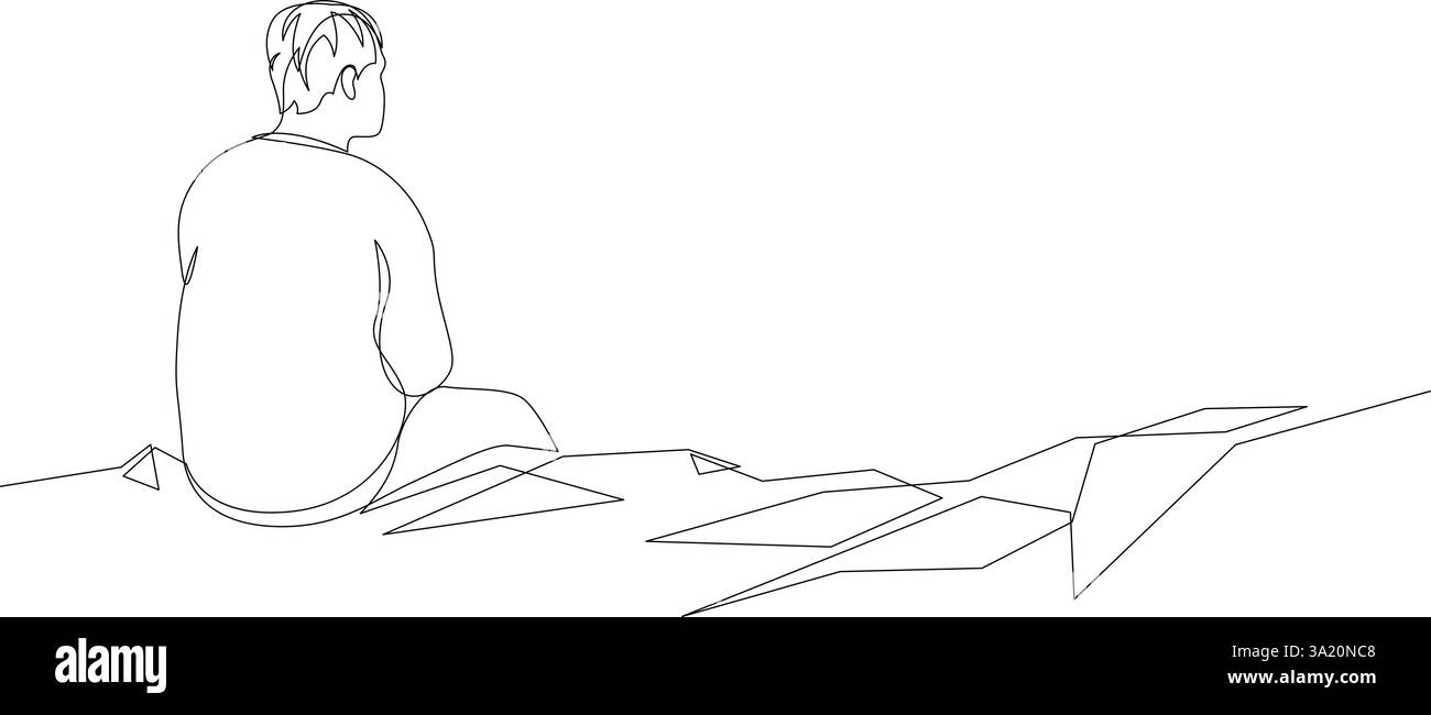 Rear view young man thinking Stock Vector Images - Alamy