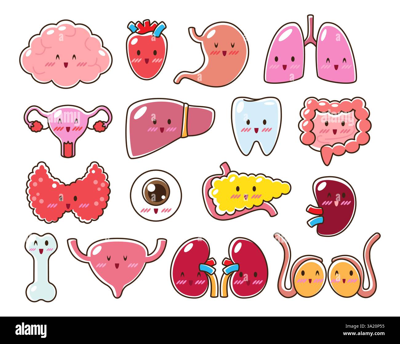 Collection of human internal organs with cartoon face style . Editable ...