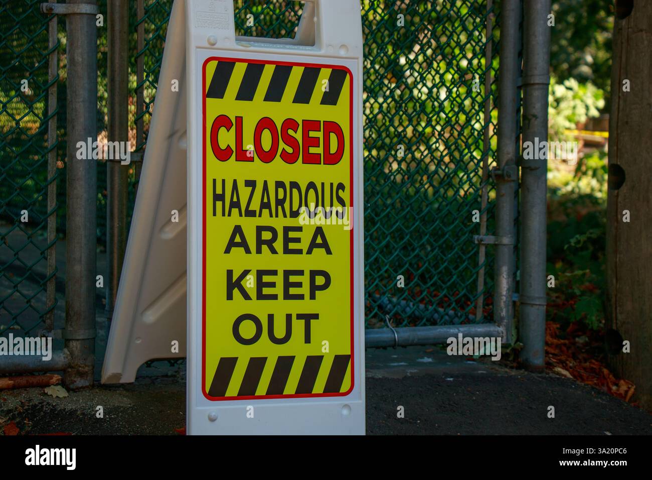 Vancouver, Canada - July 29,2021:Bright yellow warning sign reading ...