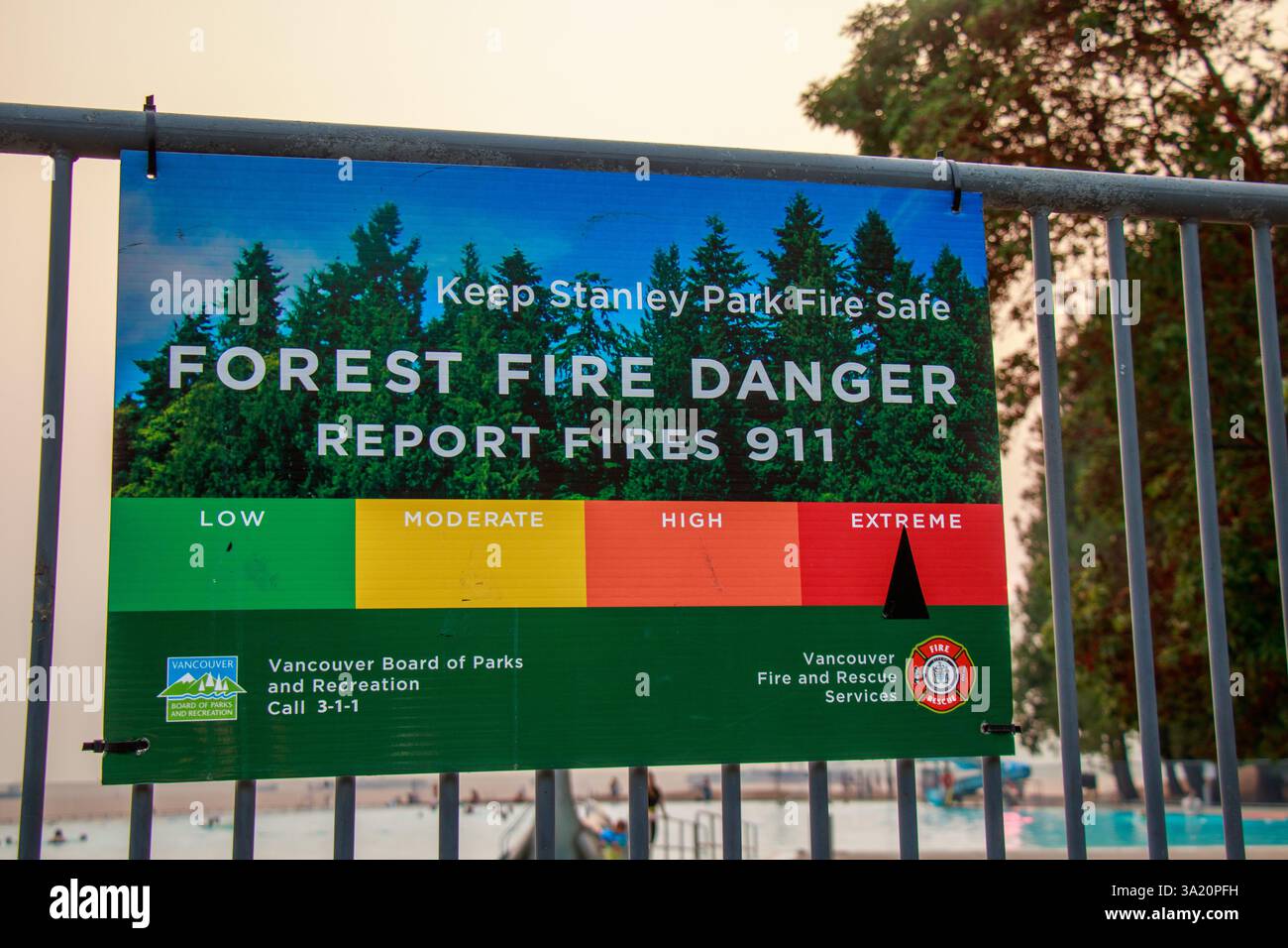 Vancouver, Canada - August 1,2021: Forest fire danger warning sign at ...