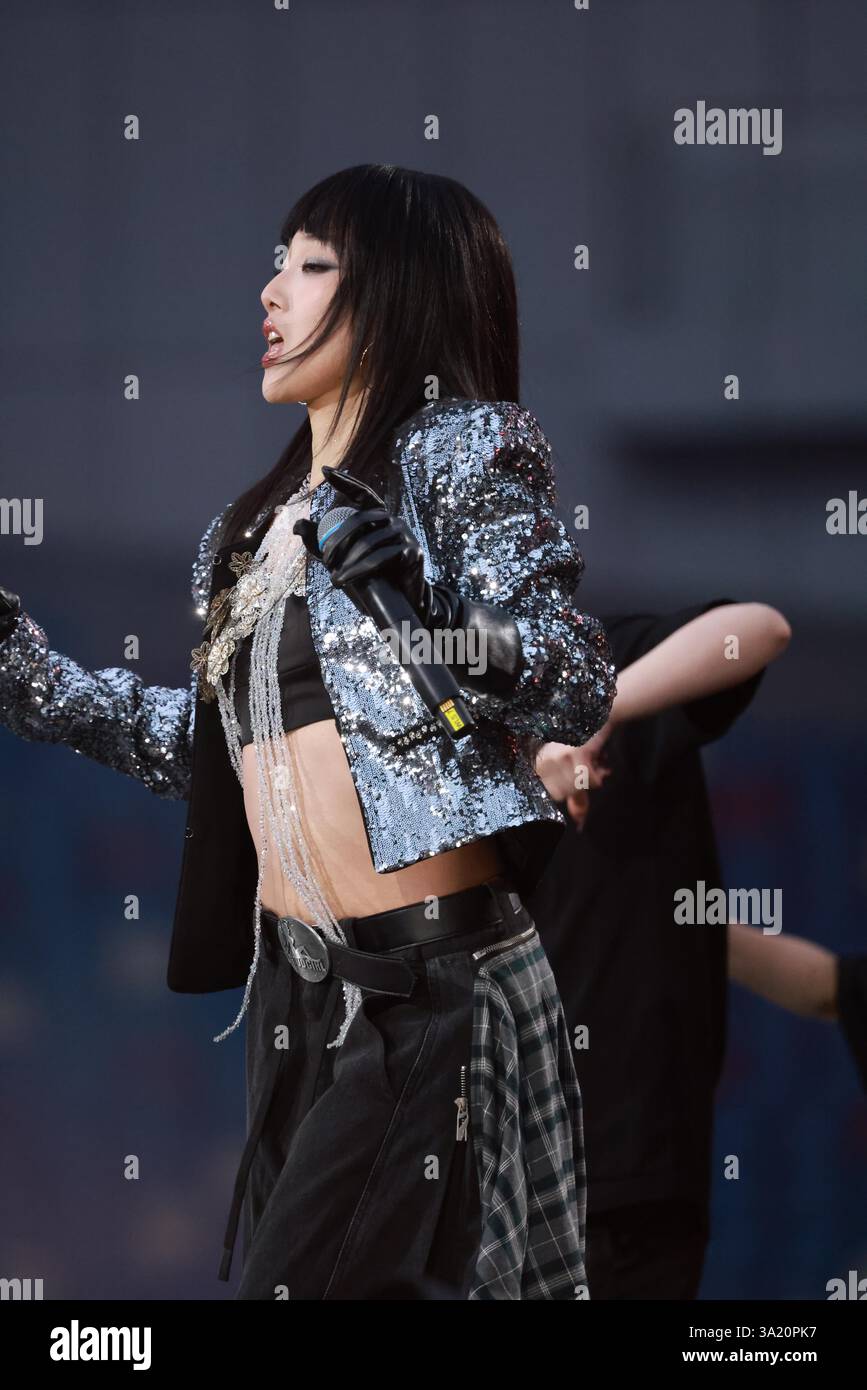 Chinese singer, rapper and dancer Yamy attends an activity in Chengdu City, southwest China's ...