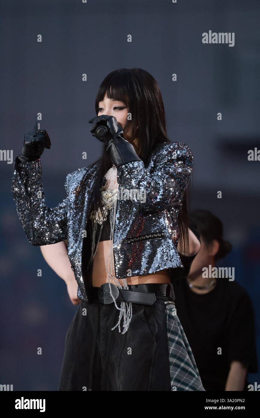 Chinese singer, rapper and dancer Yamy attends an activity in Chengdu City, southwest China's ...
