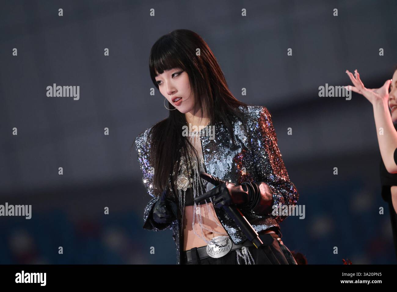 Chinese singer, rapper and dancer Yamy attends an activity in Chengdu City, southwest China's ...