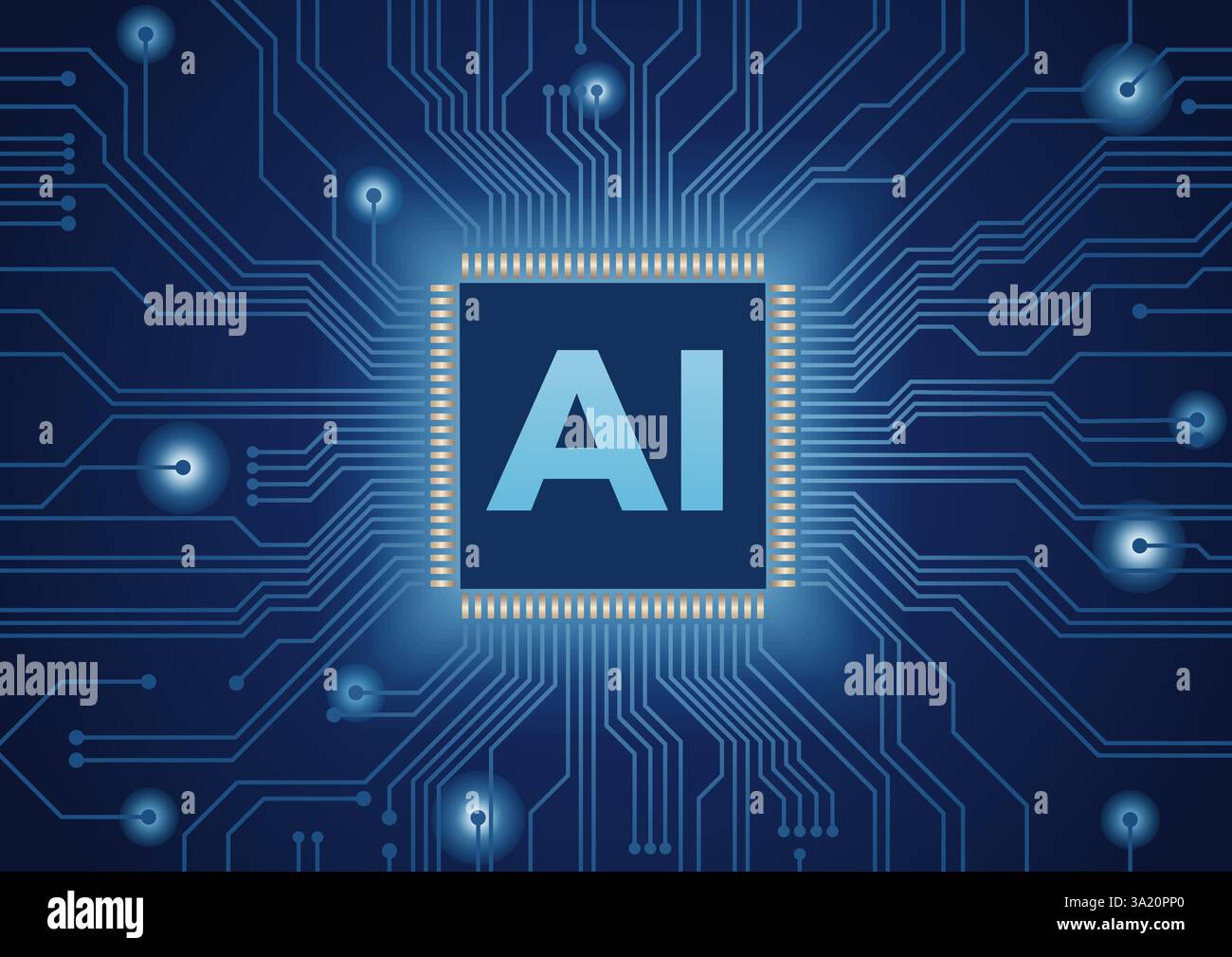 Vector Seamless AI Microprocessor Concept Illustration On A Dark Blue ...
