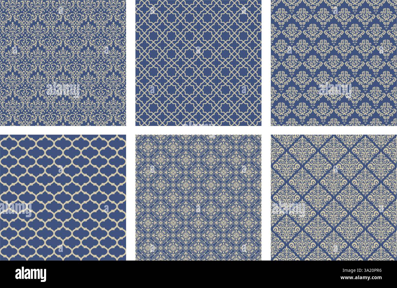Horizontally And Vertically Repeatable Vector Seamless Damask Vintage ...