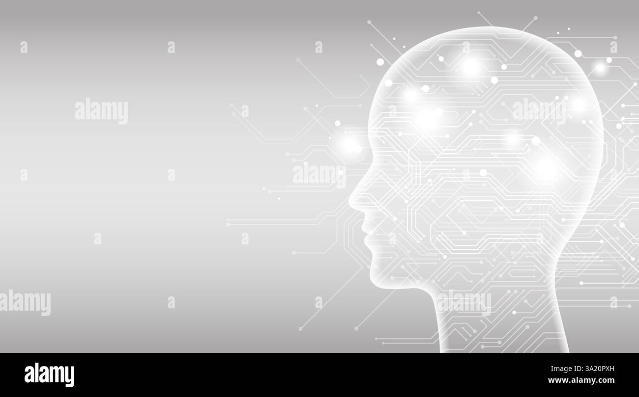 Vector Monochrome Artificial Intelligence Concept Illustration With Text Space Scientific And