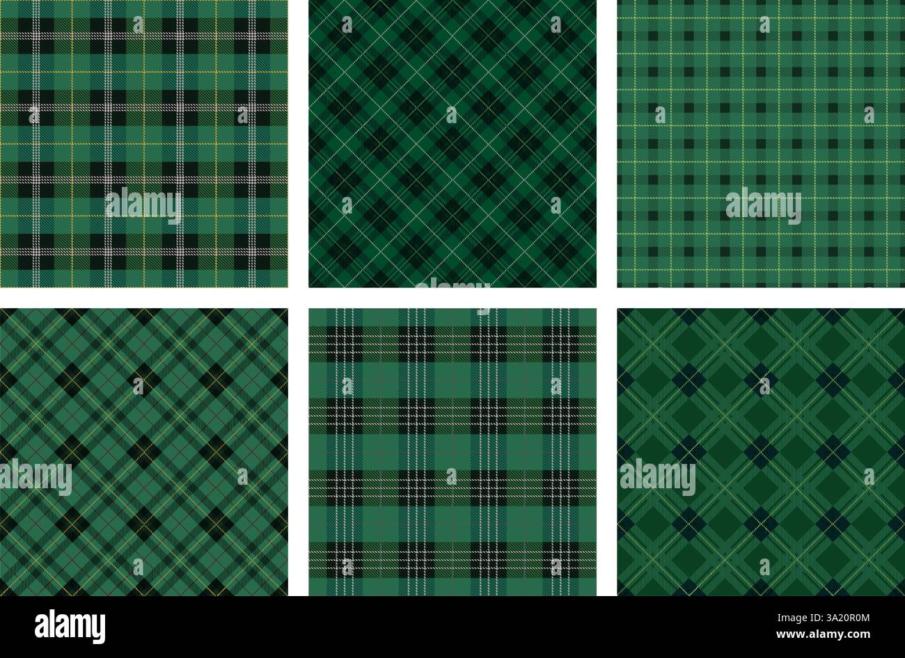 Horizontally And Vertically Repeatable Seamless Green Tartan Plaid Set ...
