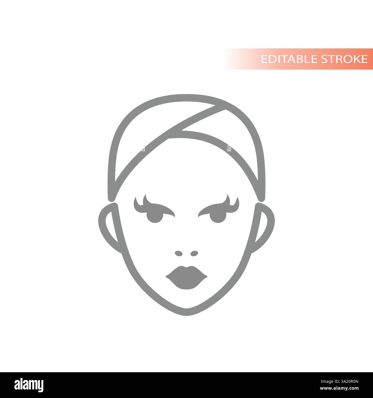 Female face with towel, cosmetics line icon. Beauty routine, skin care ...