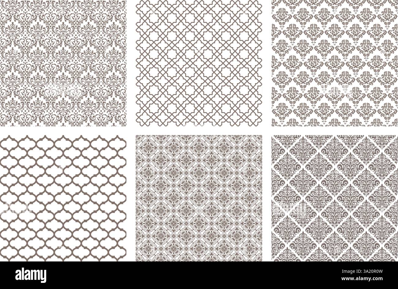 Horizontally And Vertically Repeatable Vector Seamless Damask Vintage ...
