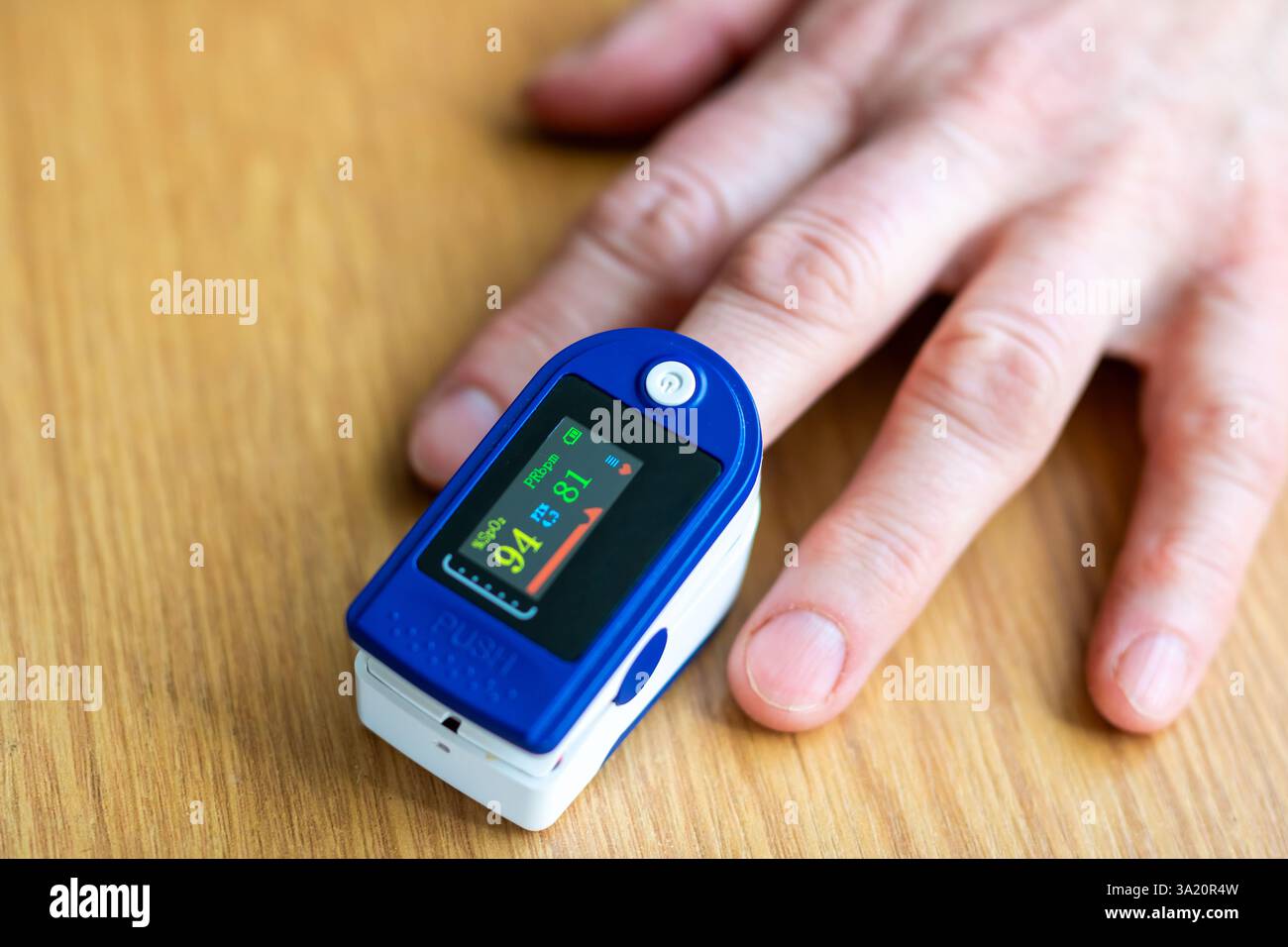 A person is currently using a pulse oximeter by placing it on their ...