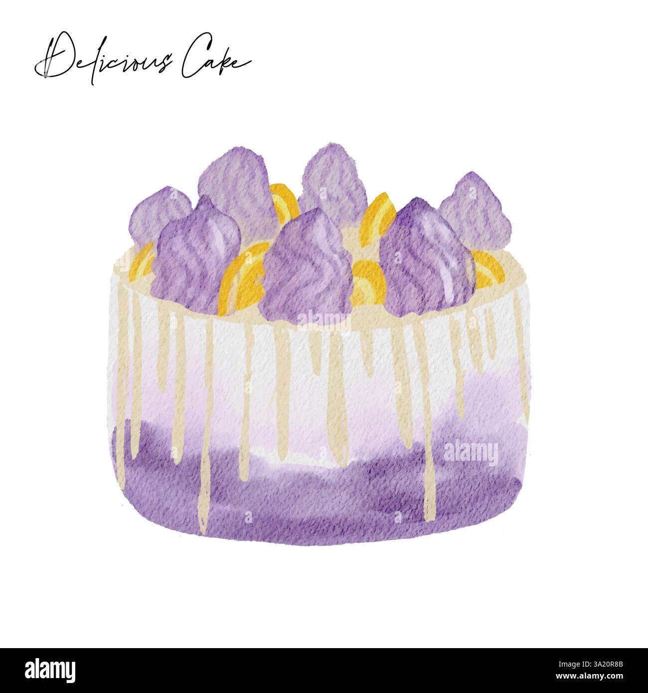 Watercolor illustration of a lavender lemon birthday cake Stock Vector ...