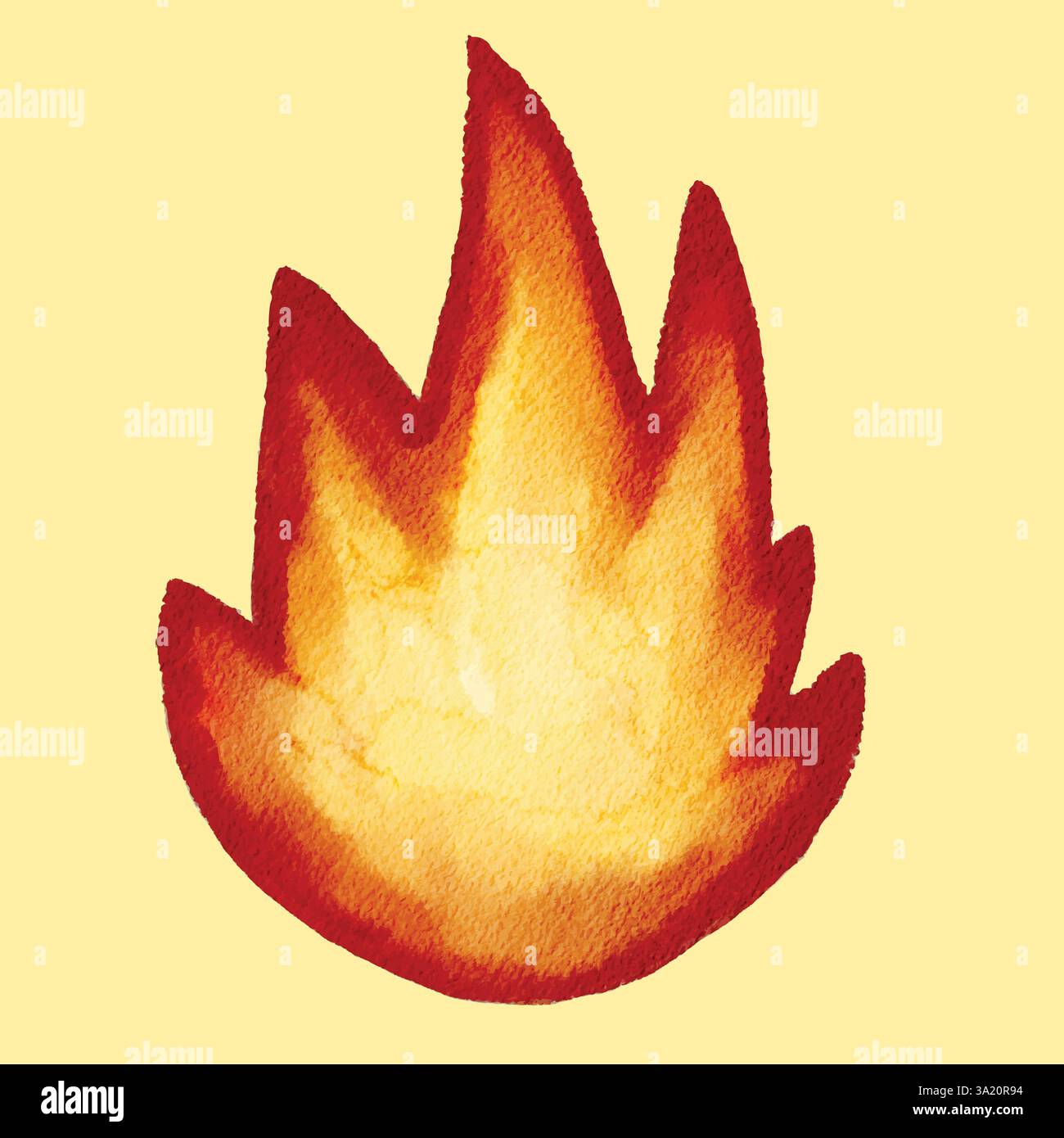 Watercolor illustration of a stylized flame with warm yellow and red ...