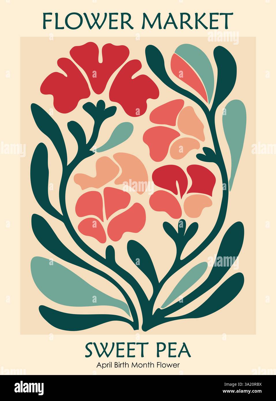 Retro mid century modern flower market poster Stock Vector Image & Art ...