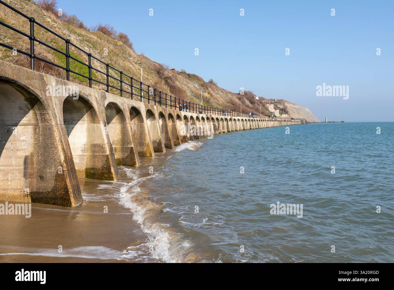 The sea defence arches on Sunny Sands beach in Folkestone, Kent Stock ...