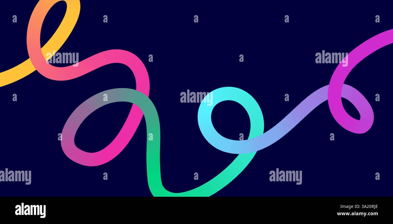 Neon Color Gradient squiggle lines. Scribble stripe with wavy elements. Abstract organic dynamic ...