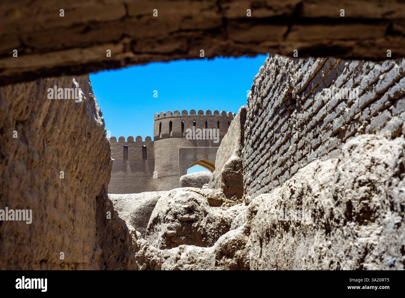 Ruins, towers and walls of Kerman Rayen castle Citadel, Biggest adobe ...